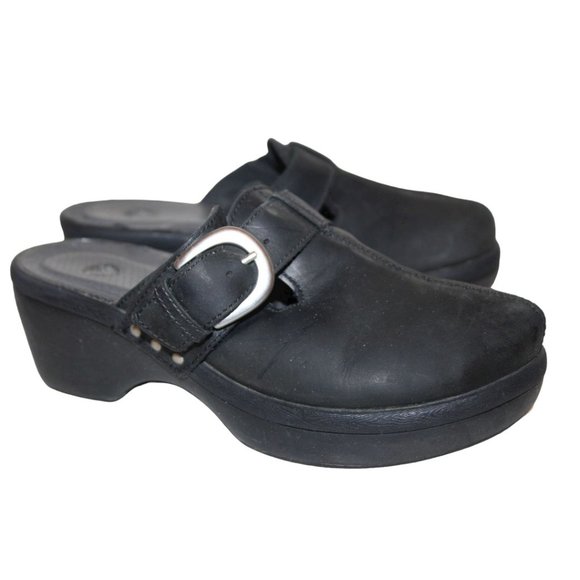 CROCS | Shoes | Crocs Womens Black Leather Cobbler Buckle Clogs Slides ...